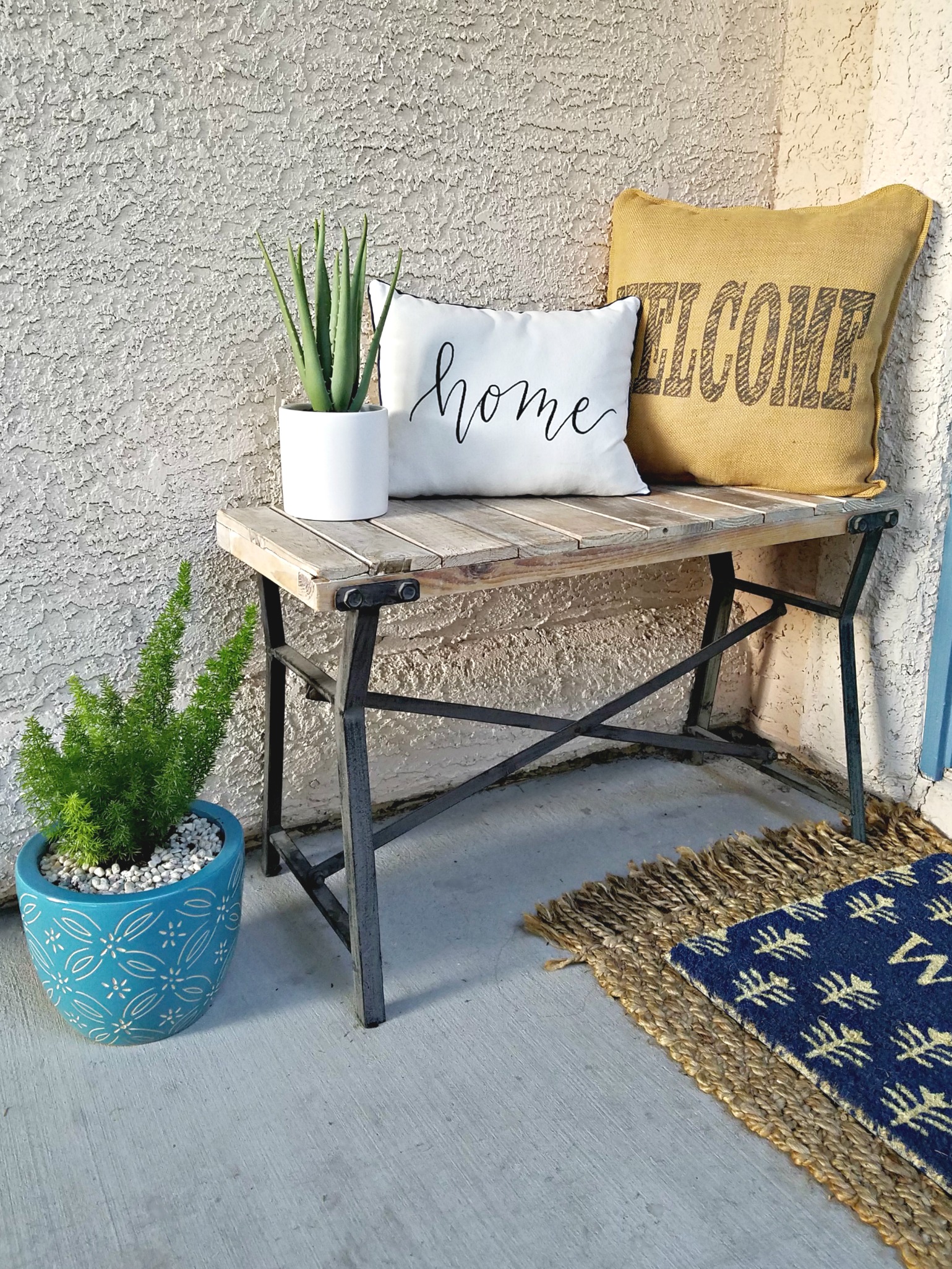 Spring Porch decor bench area - Organize and Decorate Everything